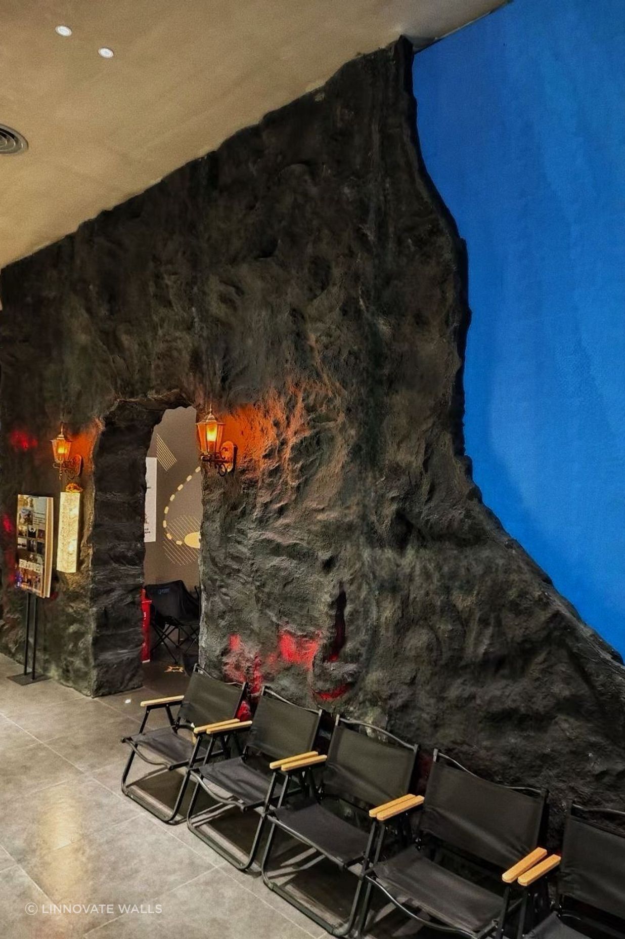 Realistic Rock Wall Panel used in VR Gaming Cafe to Create Backlit Effects