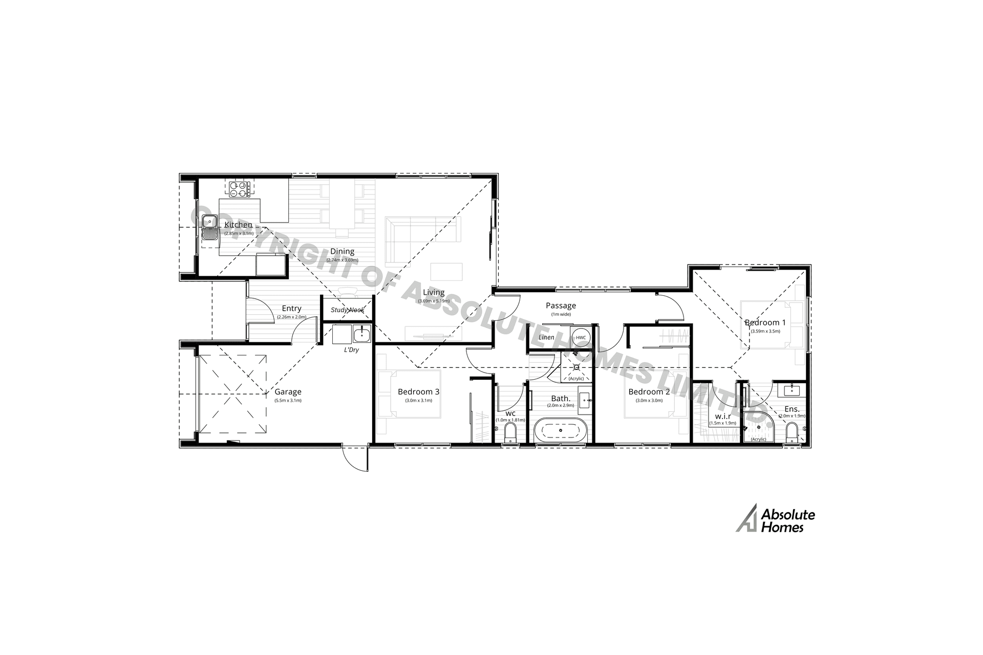 Willow Plan - Absolute Homes - 3-bed Floor Plan by Absolute Homes ...