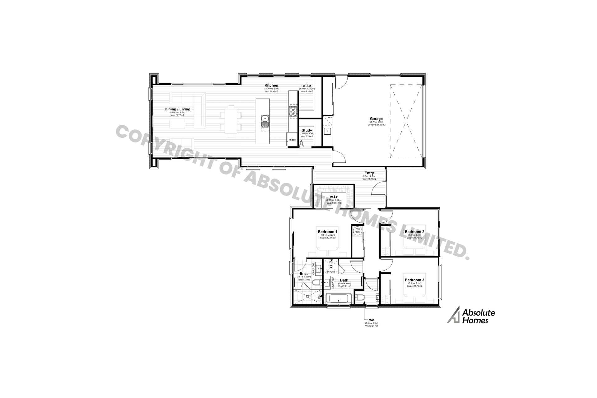 Theo Plan - Absolute Homes - 3-bed Floor Plan by Absolute Homes ...