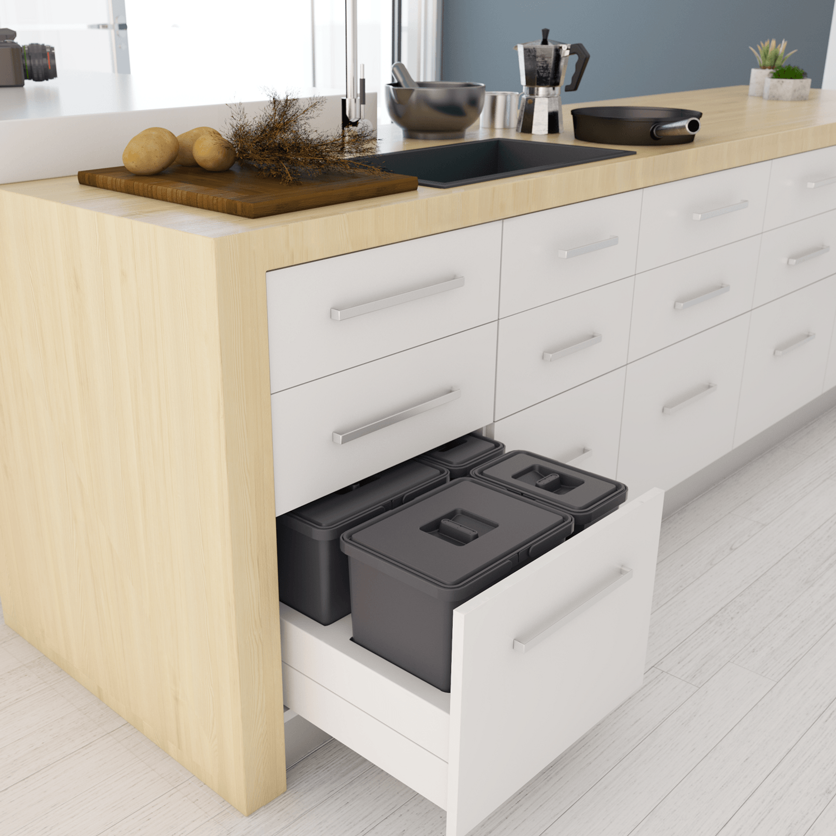 Tanova Kitchen Bin Frame & Buckets | ArchiPro NZ