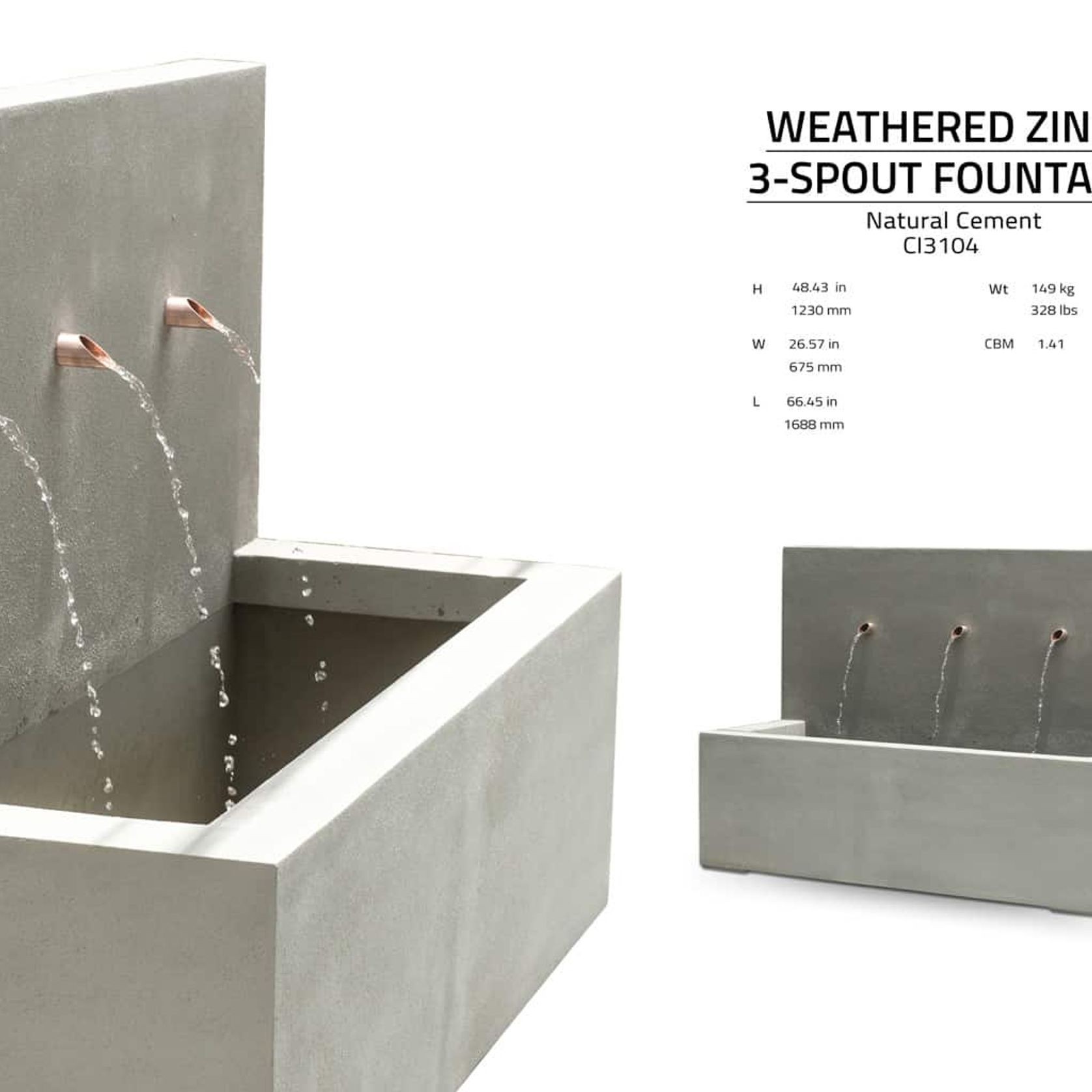 Weathered Zinc Three Spout Fountain | ArchiPro NZ