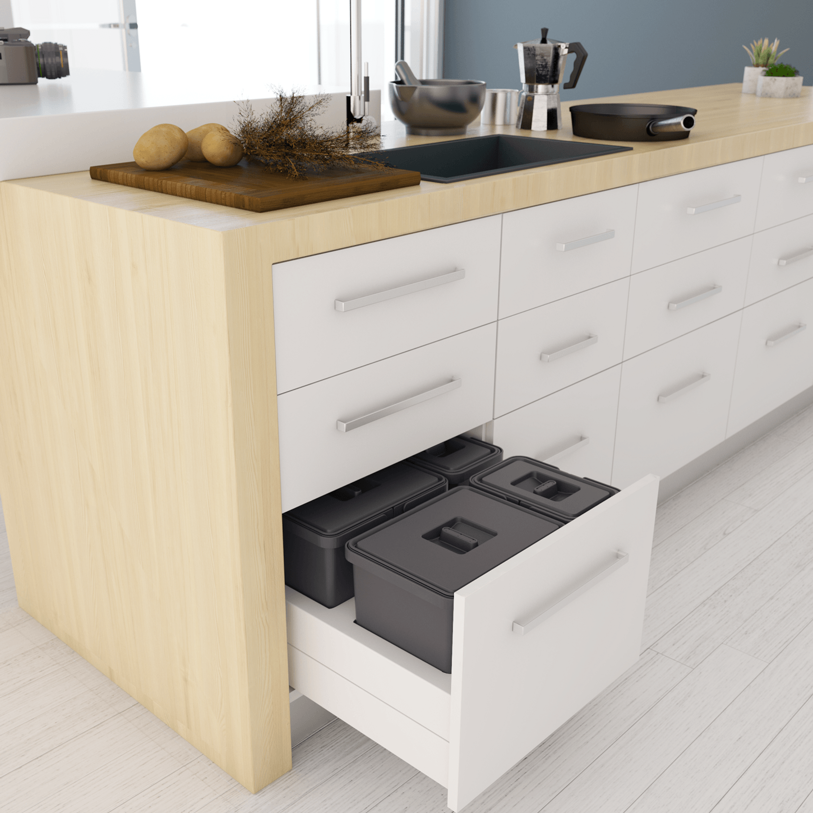 Tanova Kitchen Bin Frame & Buckets | ArchiPro NZ