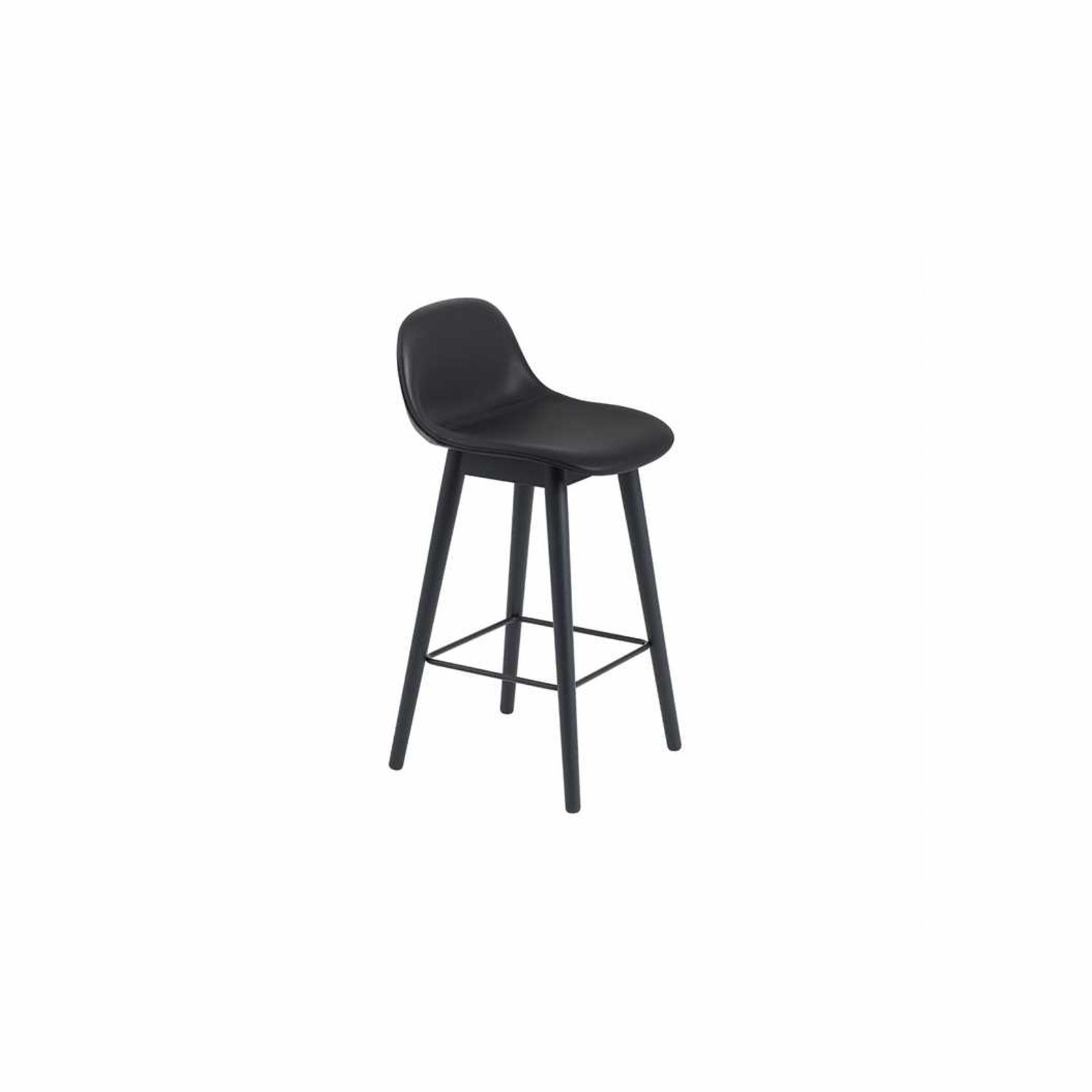 Muuto Fiber Bar Stool w.back Wood Base 65cm - Leather | ArchiPro NZ