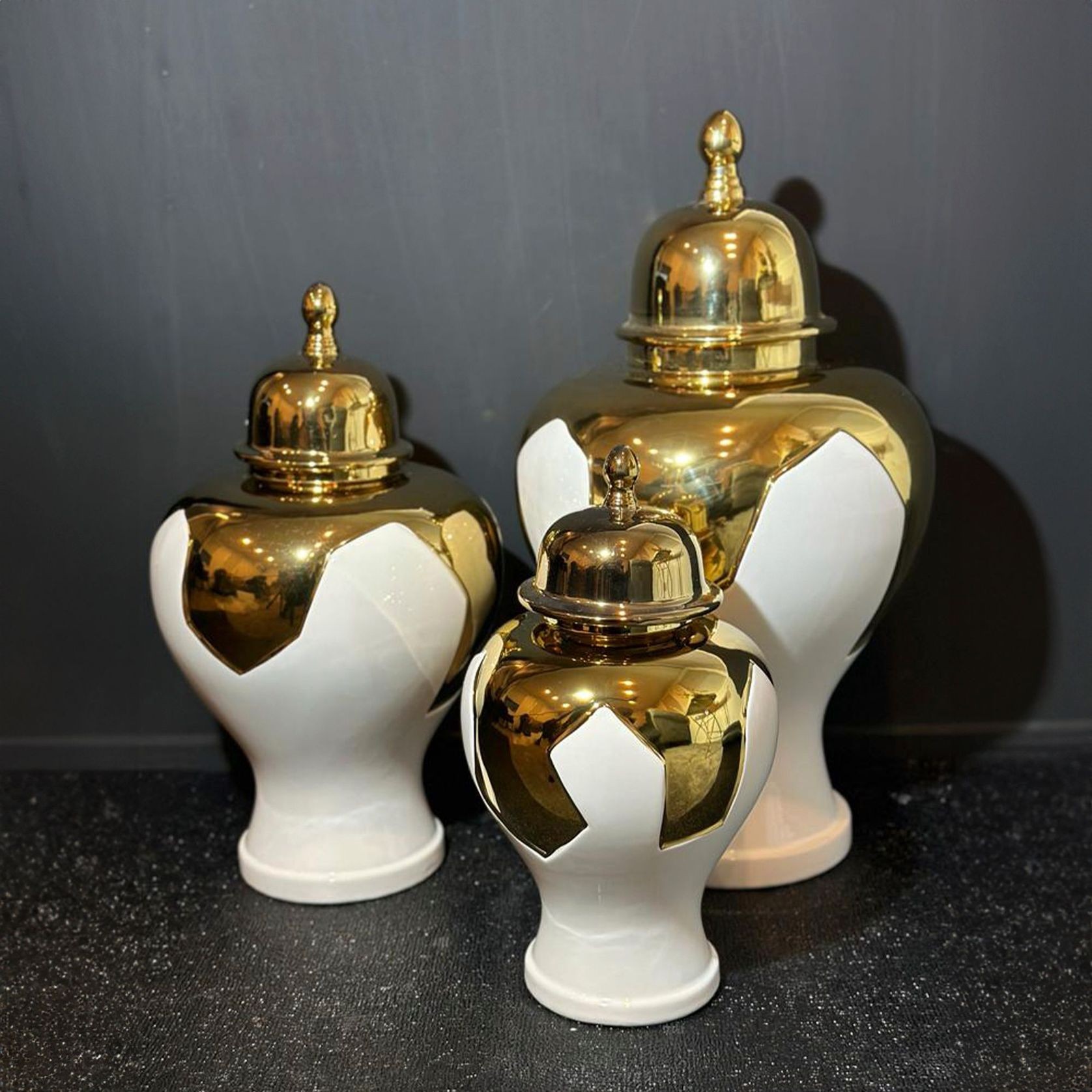 Gold Geometric White & Gold Ginger Jar | ArchiPro NZ