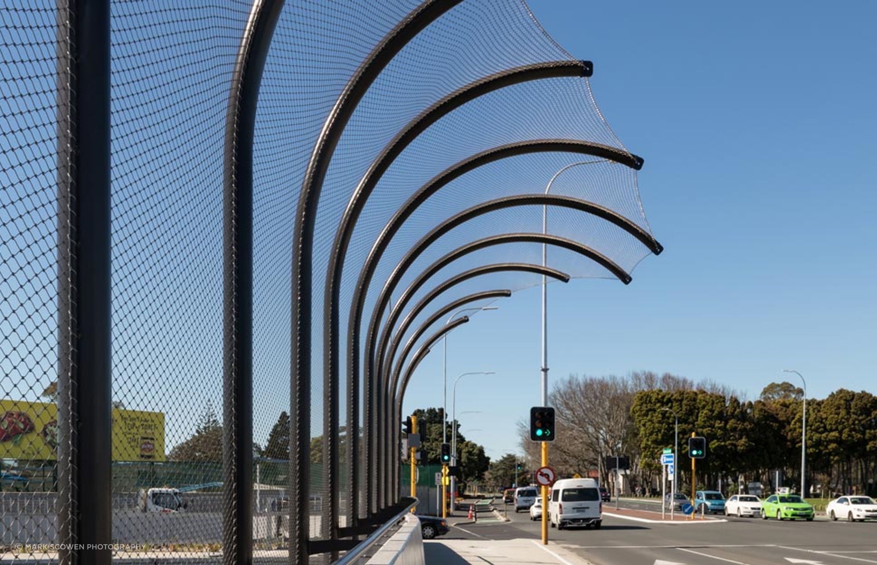 Kirkbride Road / SH20A intersection over bridge - anti-throw mesh ...