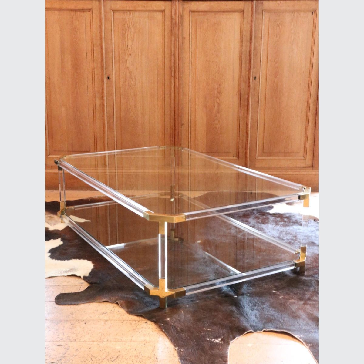 Lucite brass coffee table store