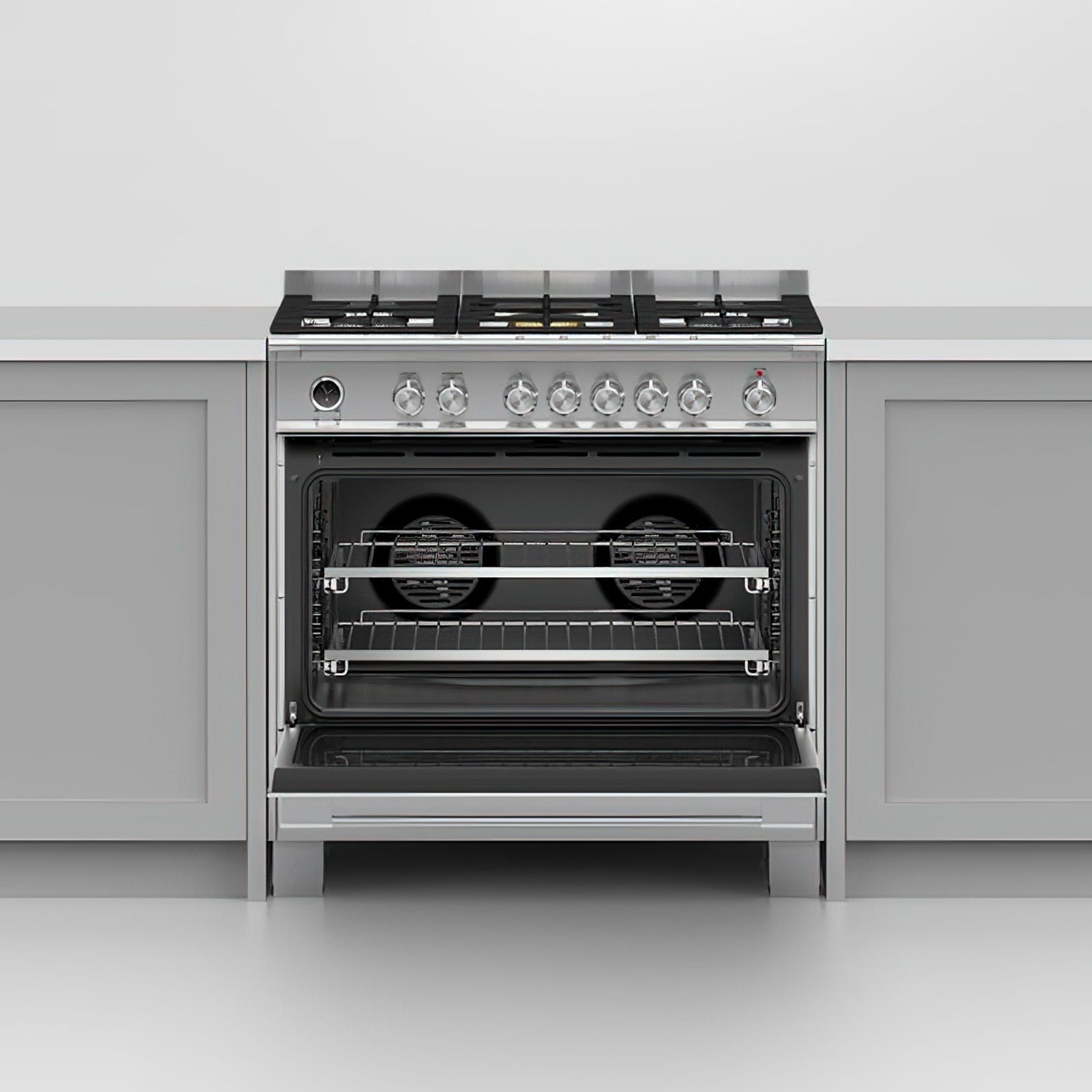F&P Freestanding Cooker, Dual Fuel, 90cm, 5 Burners | ArchiPro NZ