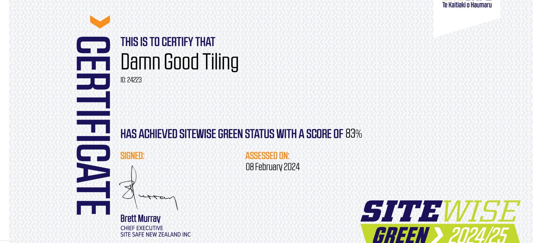 Damn Good Tiling - GREEN grading on SiteWise 2024/25