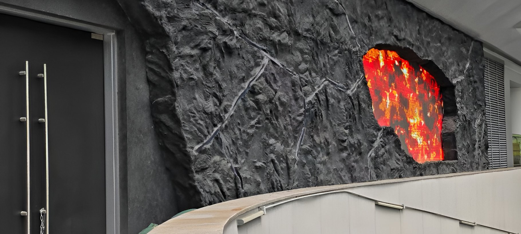 Realistic Rock Wall Panel used in VR Gaming Cafe to Create Backlit Effects