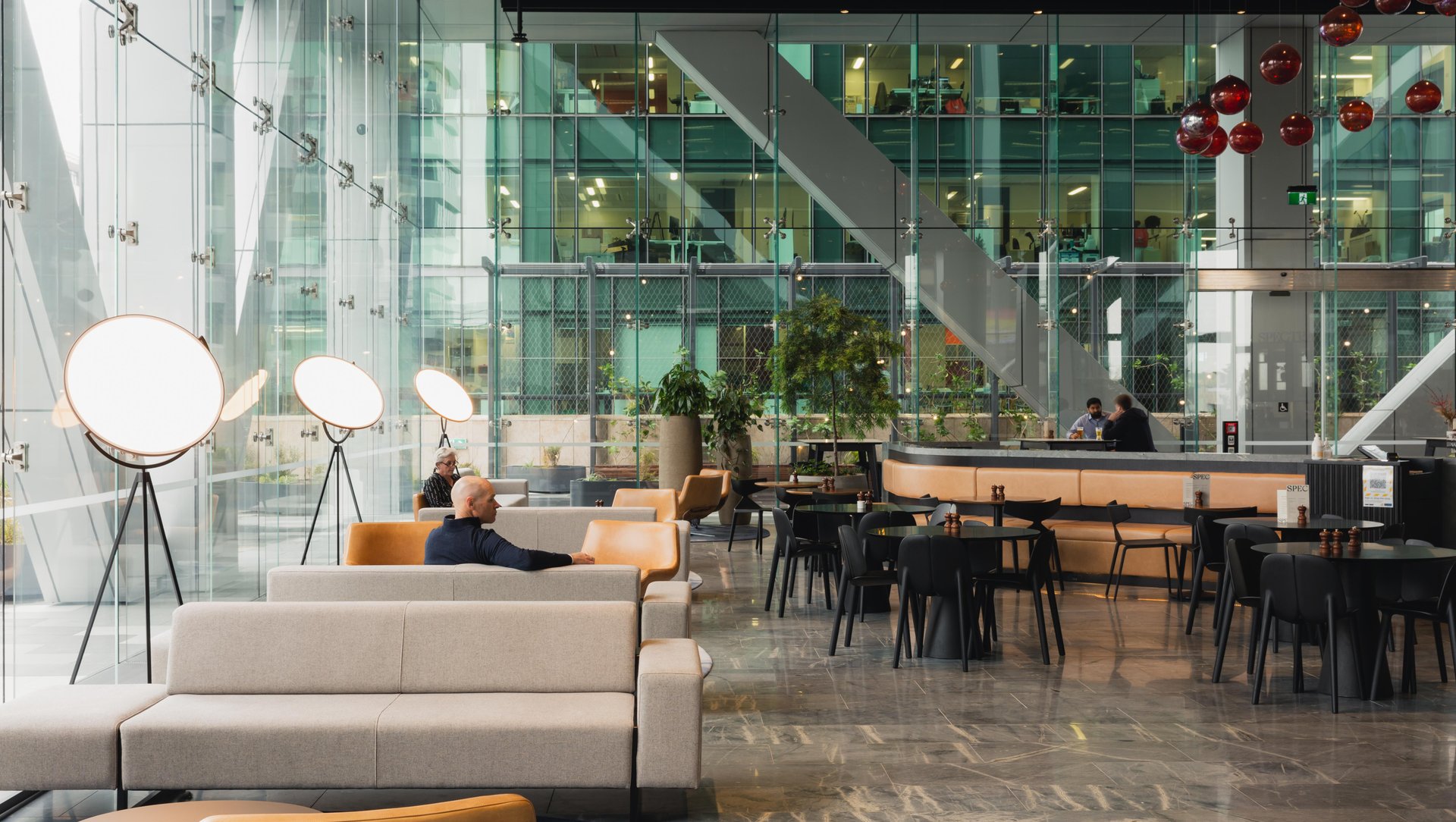 The interior design of Commercial Bay's Sky Lobby balances the warmth ...