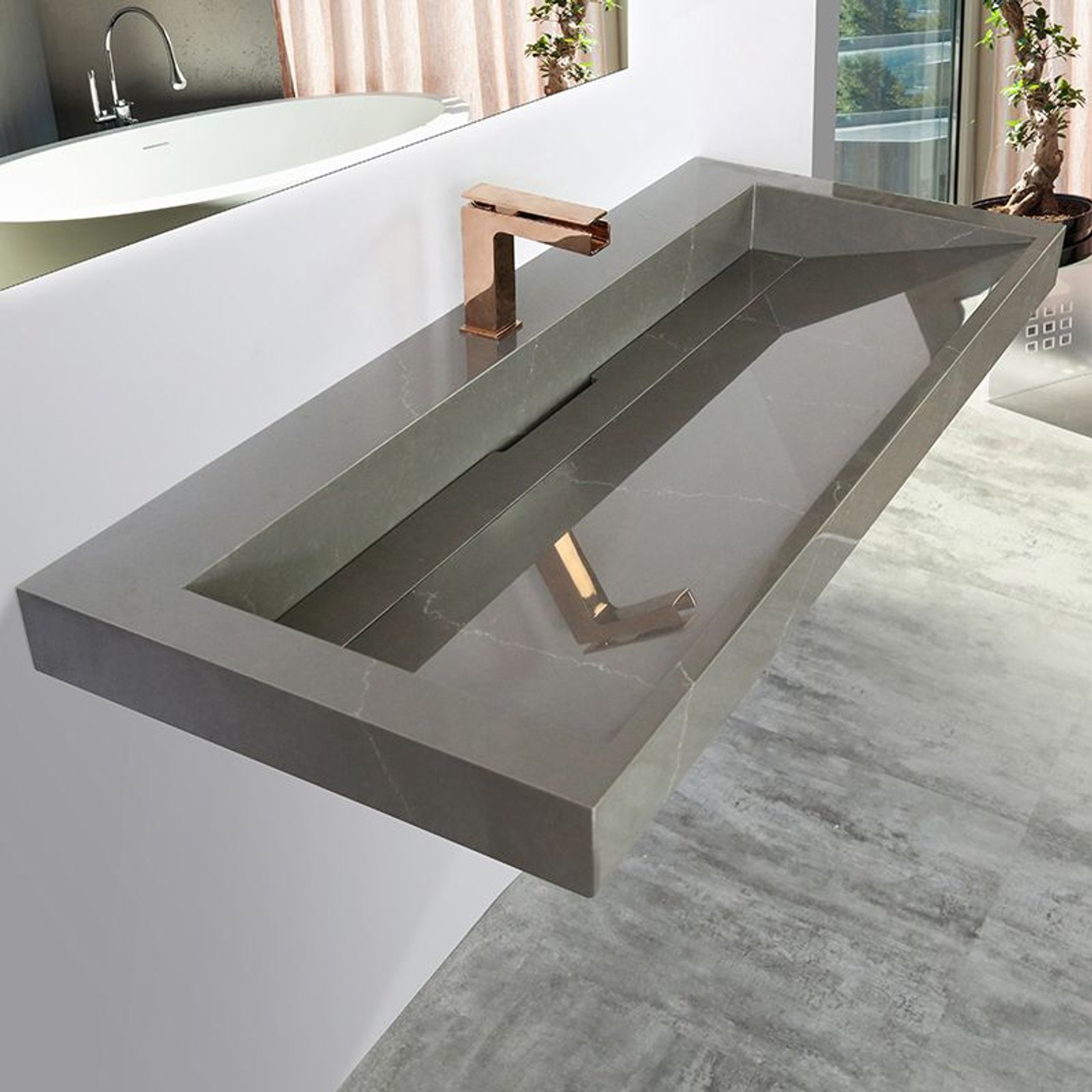 Marble Solid Surface Ramp Basin 1200mm | ArchiPro NZ