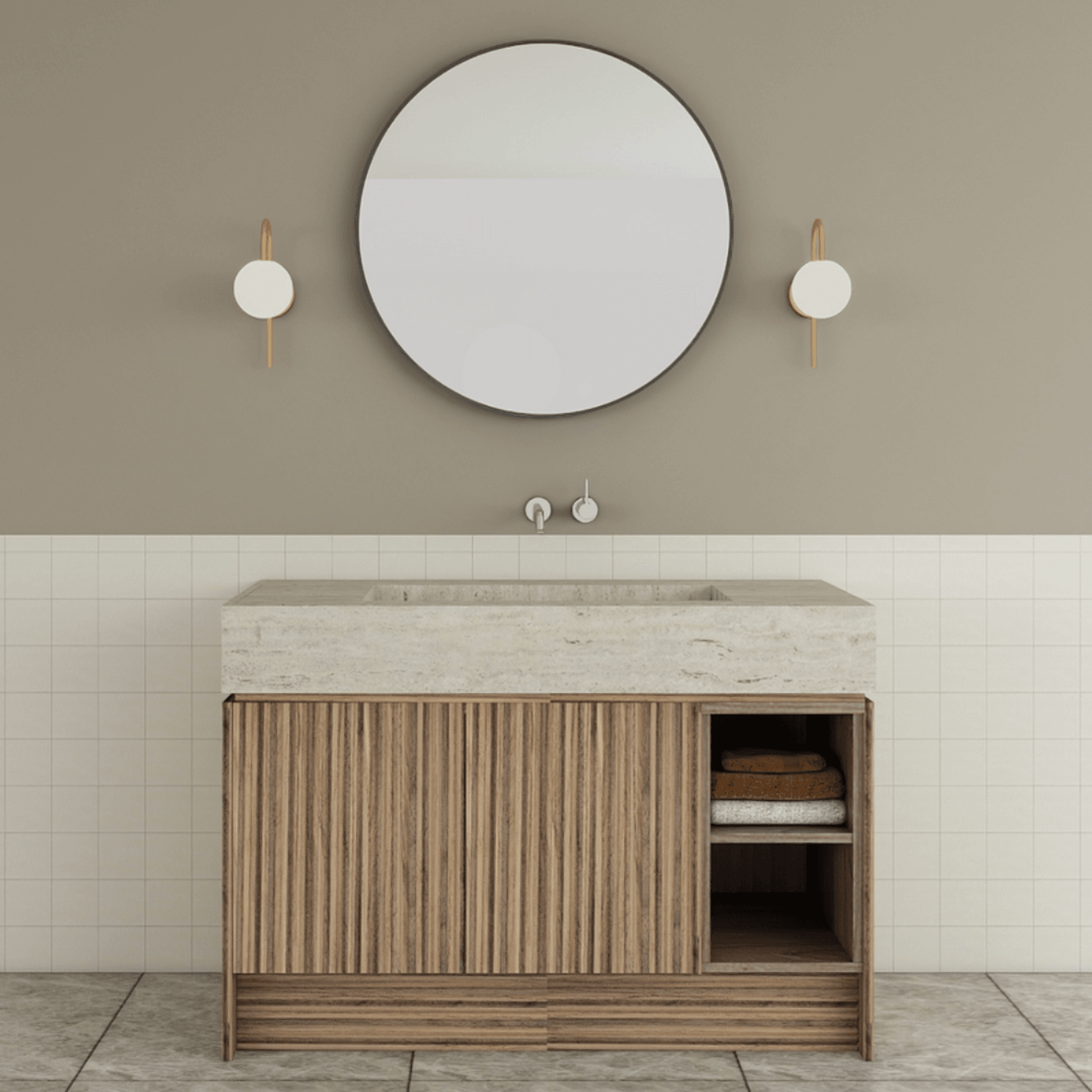 TERRA Vanity | Floor-standing with doors and open shelv | ArchiPro NZ
