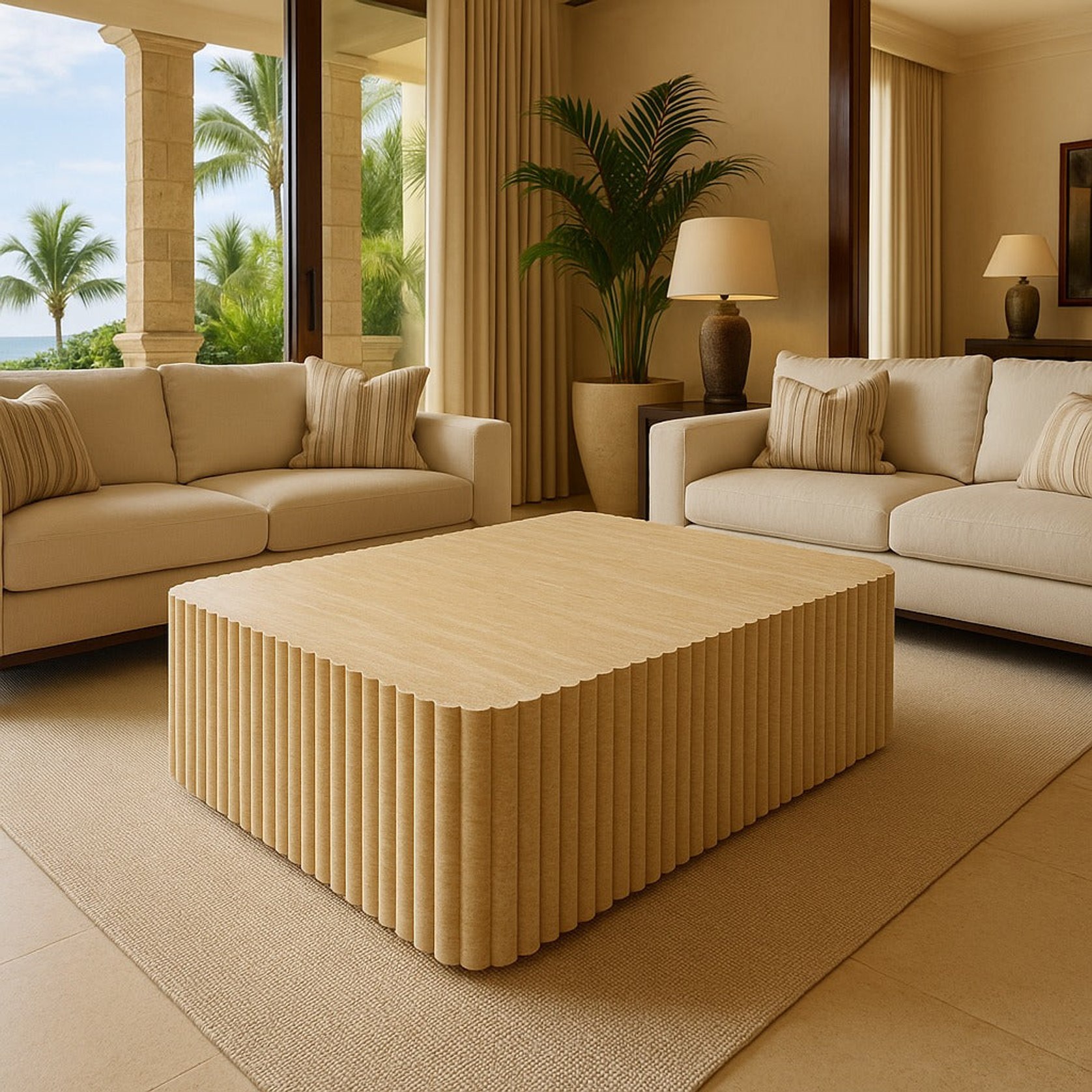 Fluted Block Table - Veincut Travertine | Natural Stone Co. | ArchiPro NZ