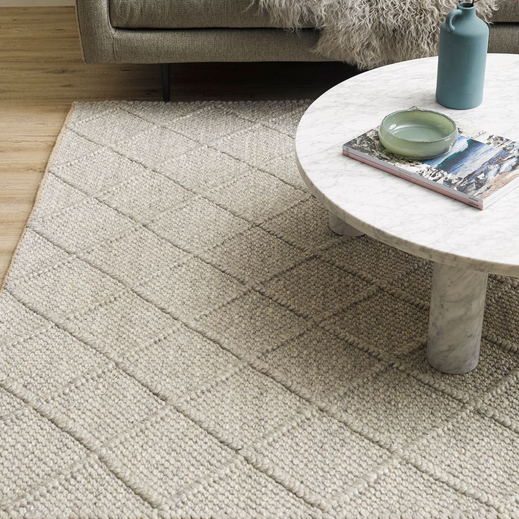 Baya Dakota Handwoven Textured Rug - Silver Birch | ArchiPro NZ