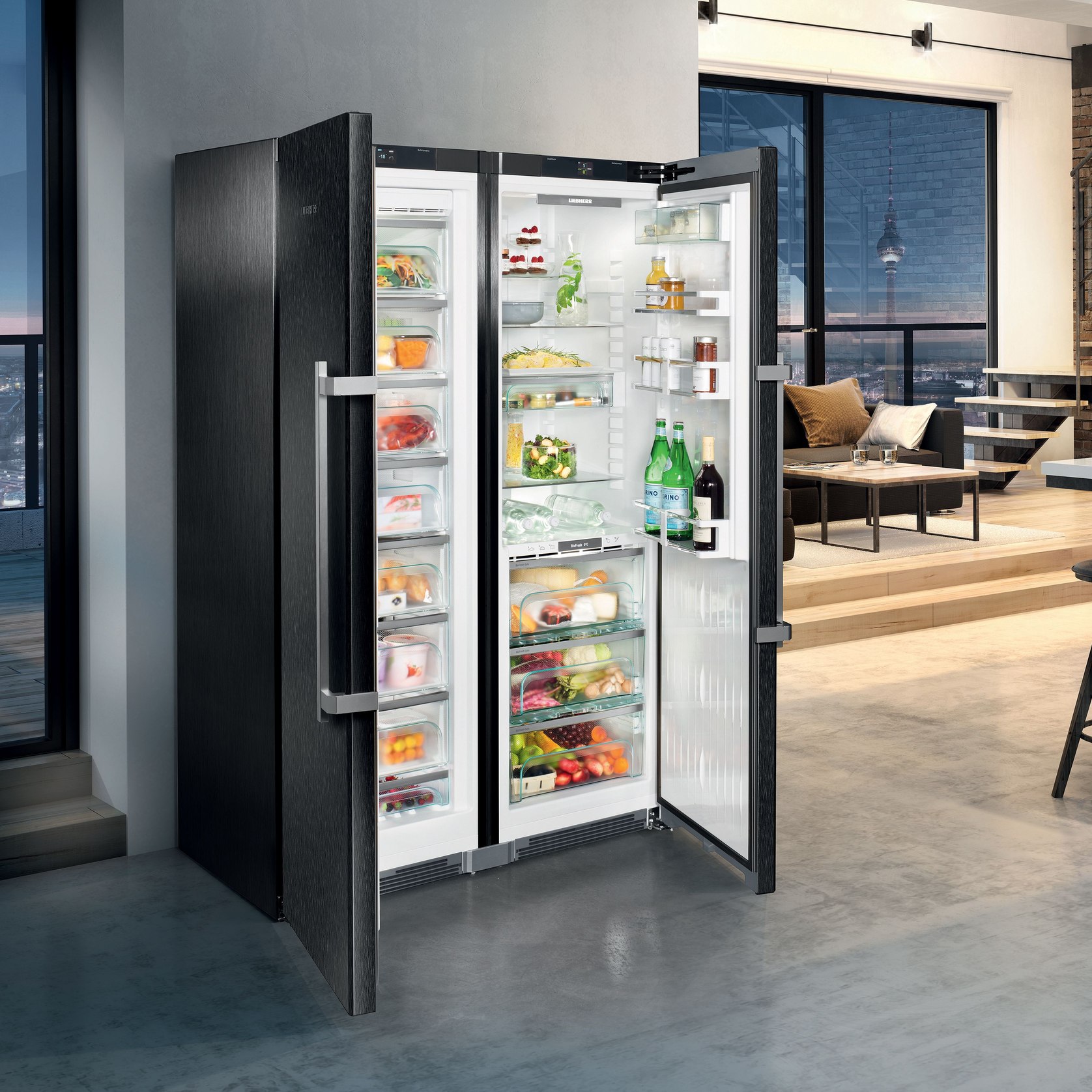 SBSbs 8673 Premium | BioFresh NoFrost | BlackSteel Side-by-Side ...