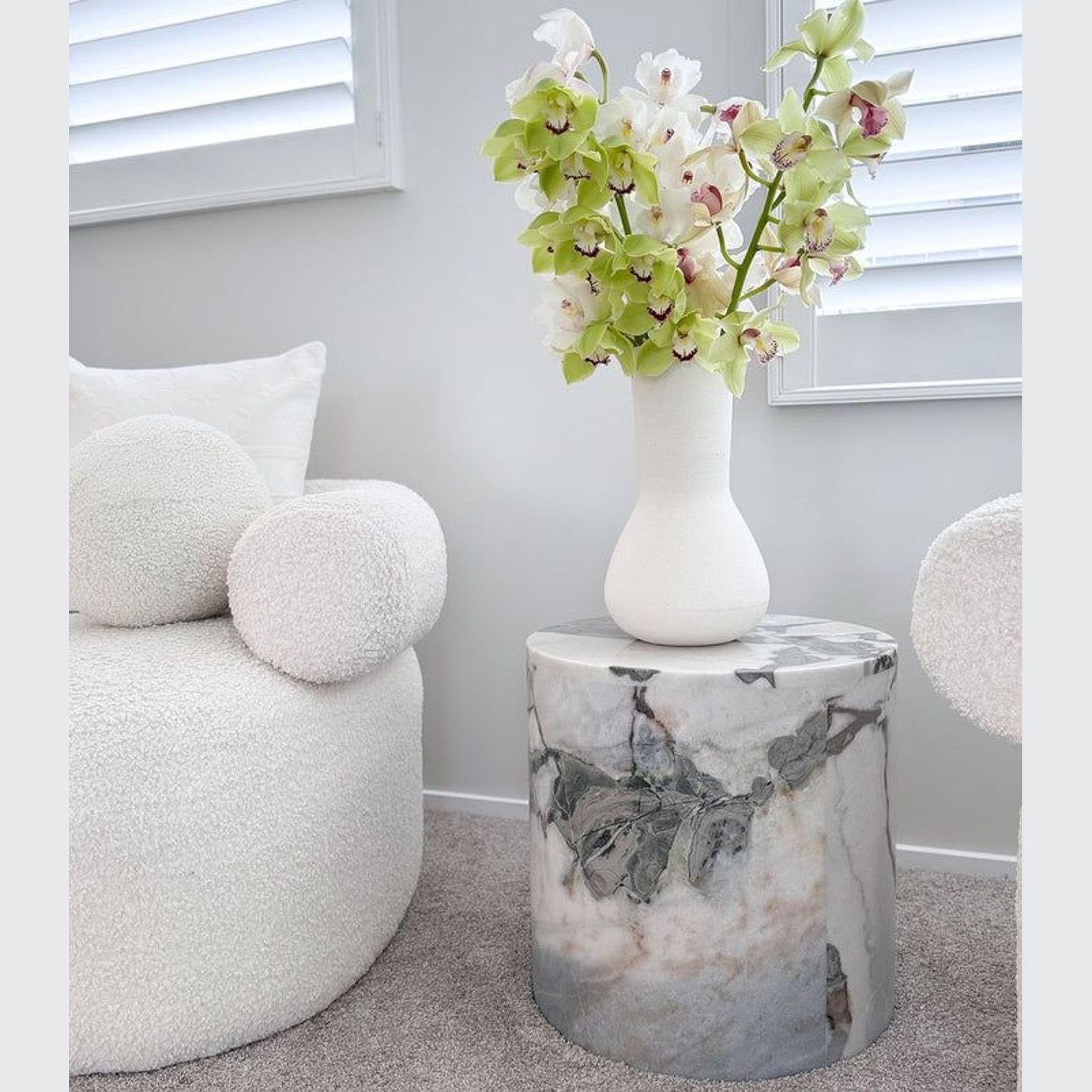 Rounded Side Table - Milky Blue Marble | Natural Stone Co. | ArchiPro NZ