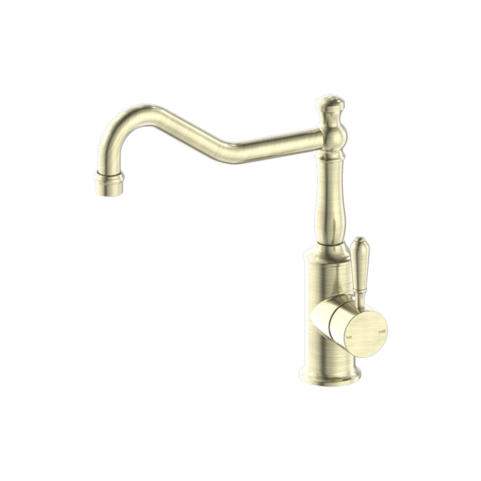 York Kitchen Mixer Hook Spout With Metal Lever Aged Brass | ArchiPro NZ