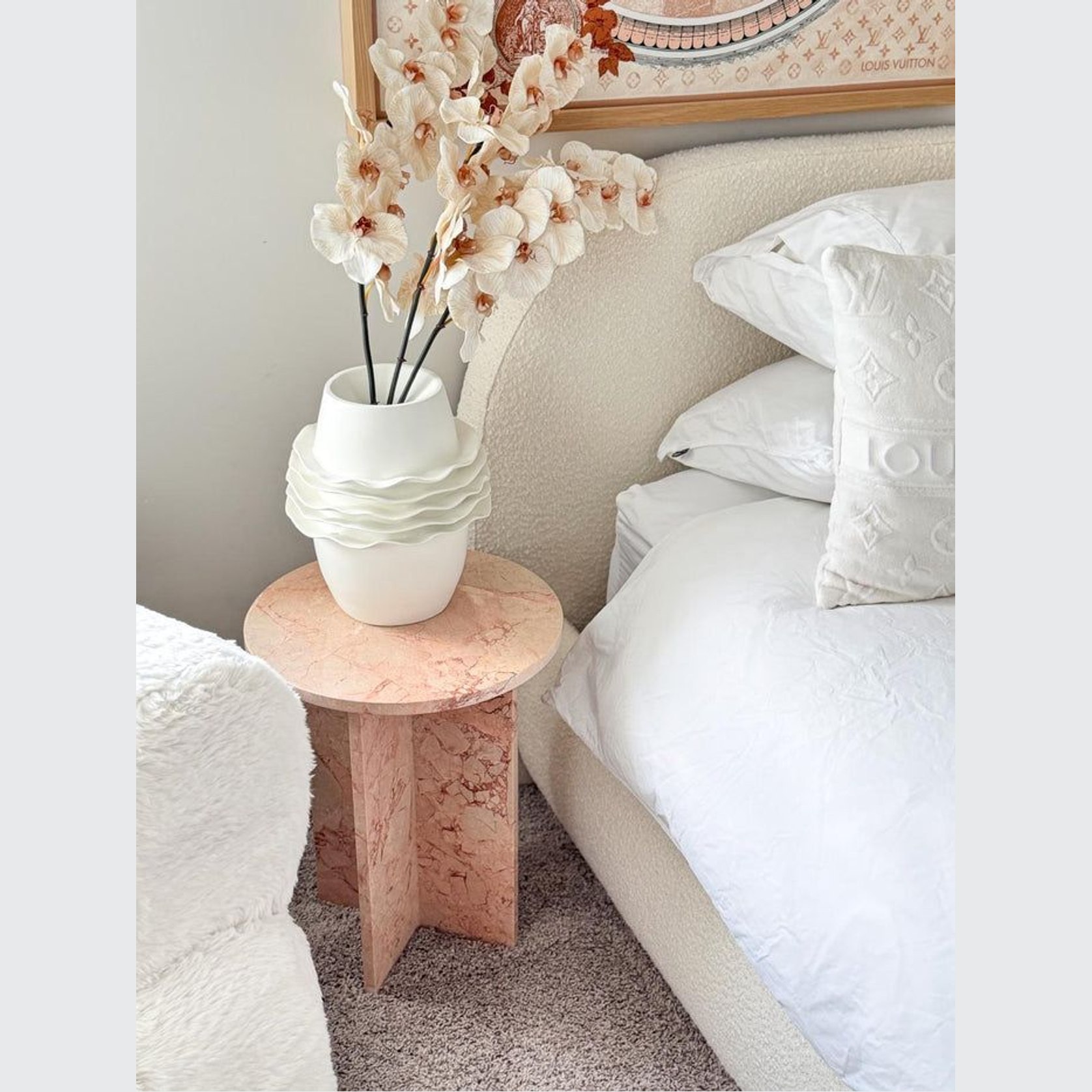 Round Cross Side Table - Pearl Pink Blush Marble | Natural Stone Co ...