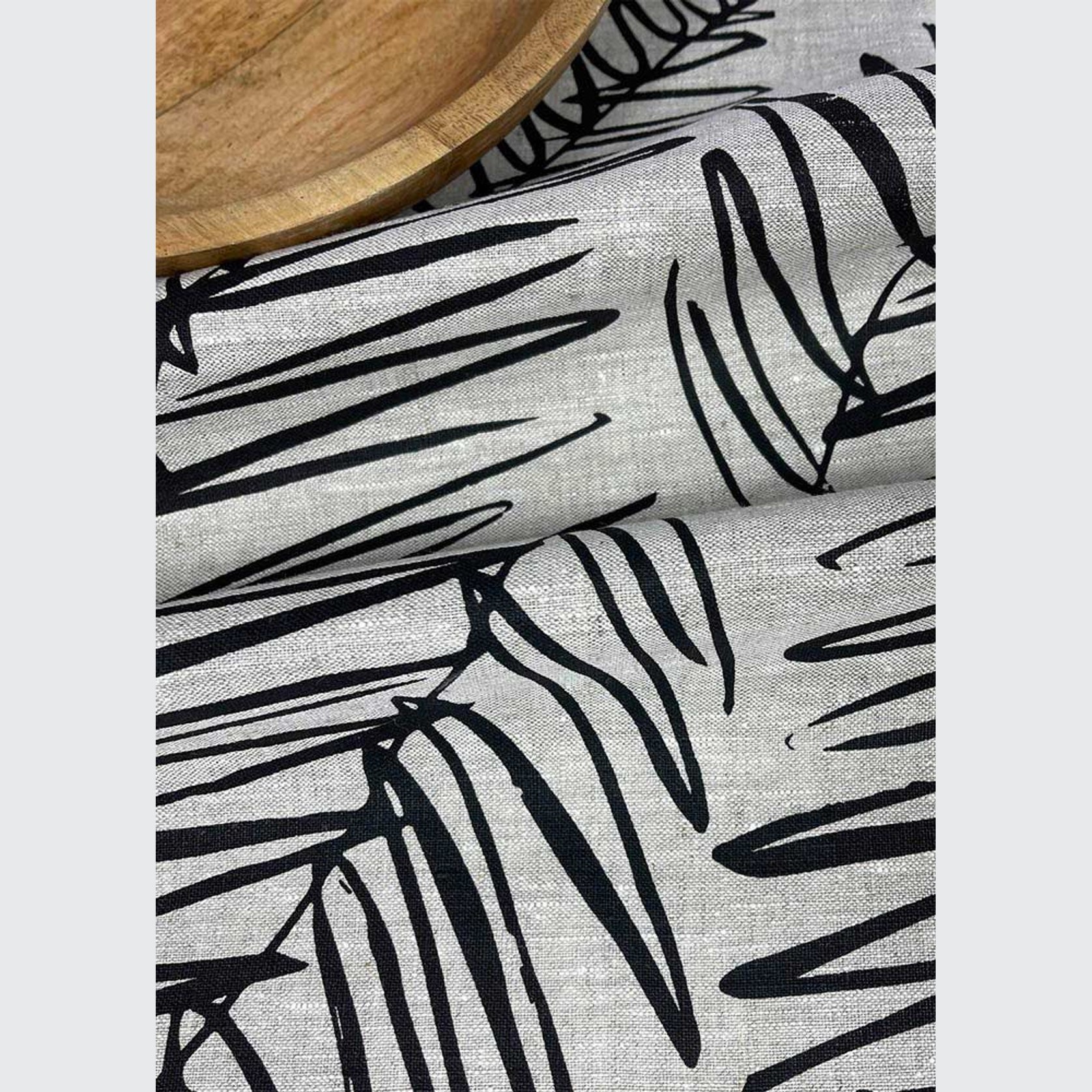 Hand-printed 100% Linen Tea Towel - Leaf, Black | ArchiPro NZ