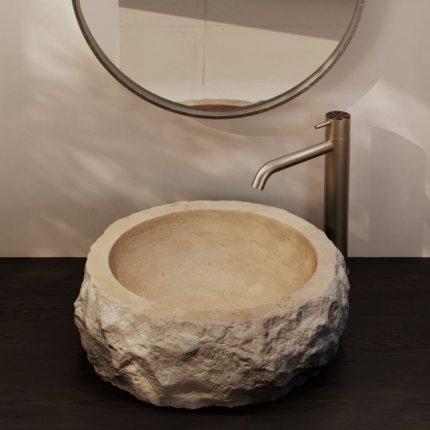 Marmo 420 Round Basin Raw Travertine | ArchiPro NZ
