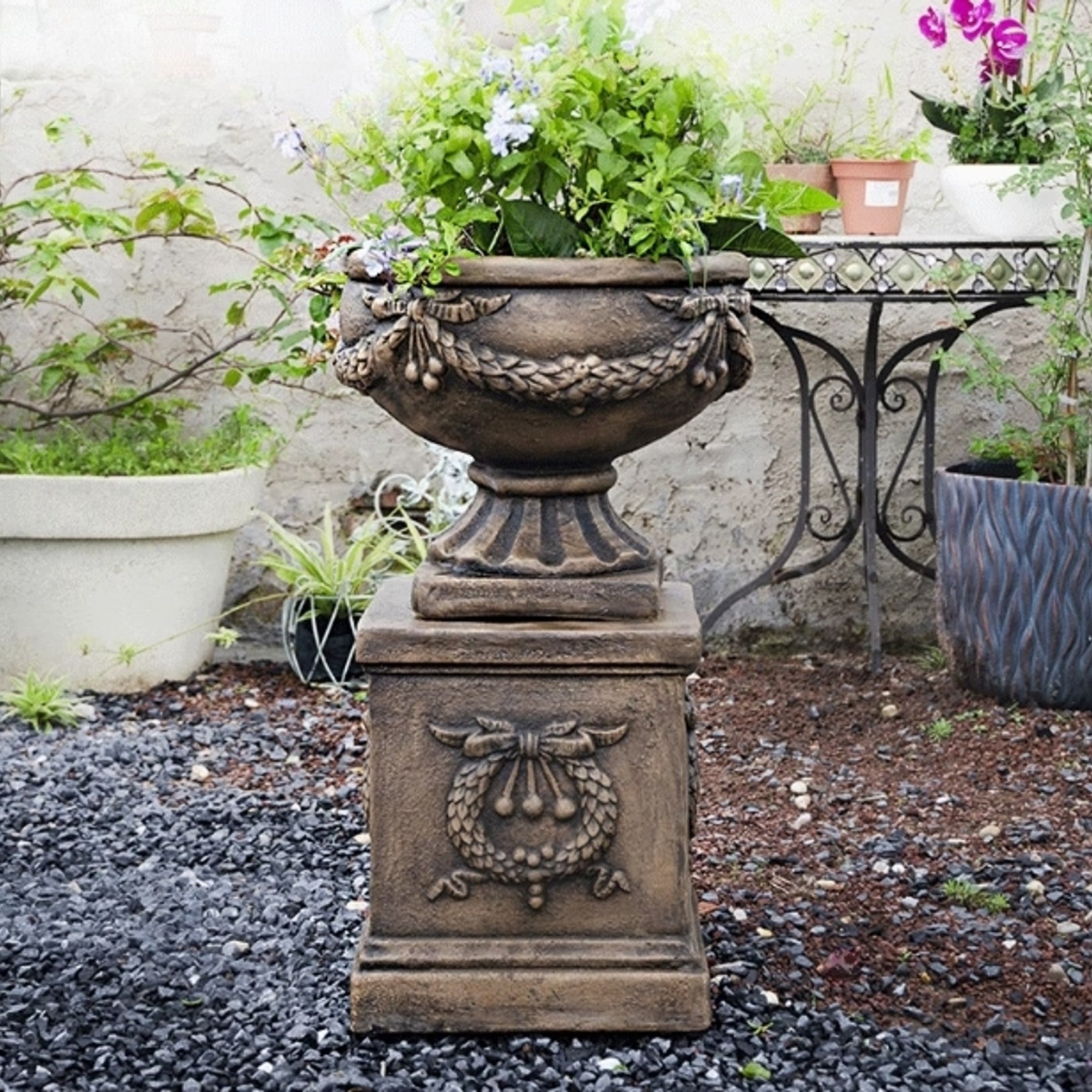 Heritage Iron-Style Floral Urn & Plinth | ArchiPro NZ