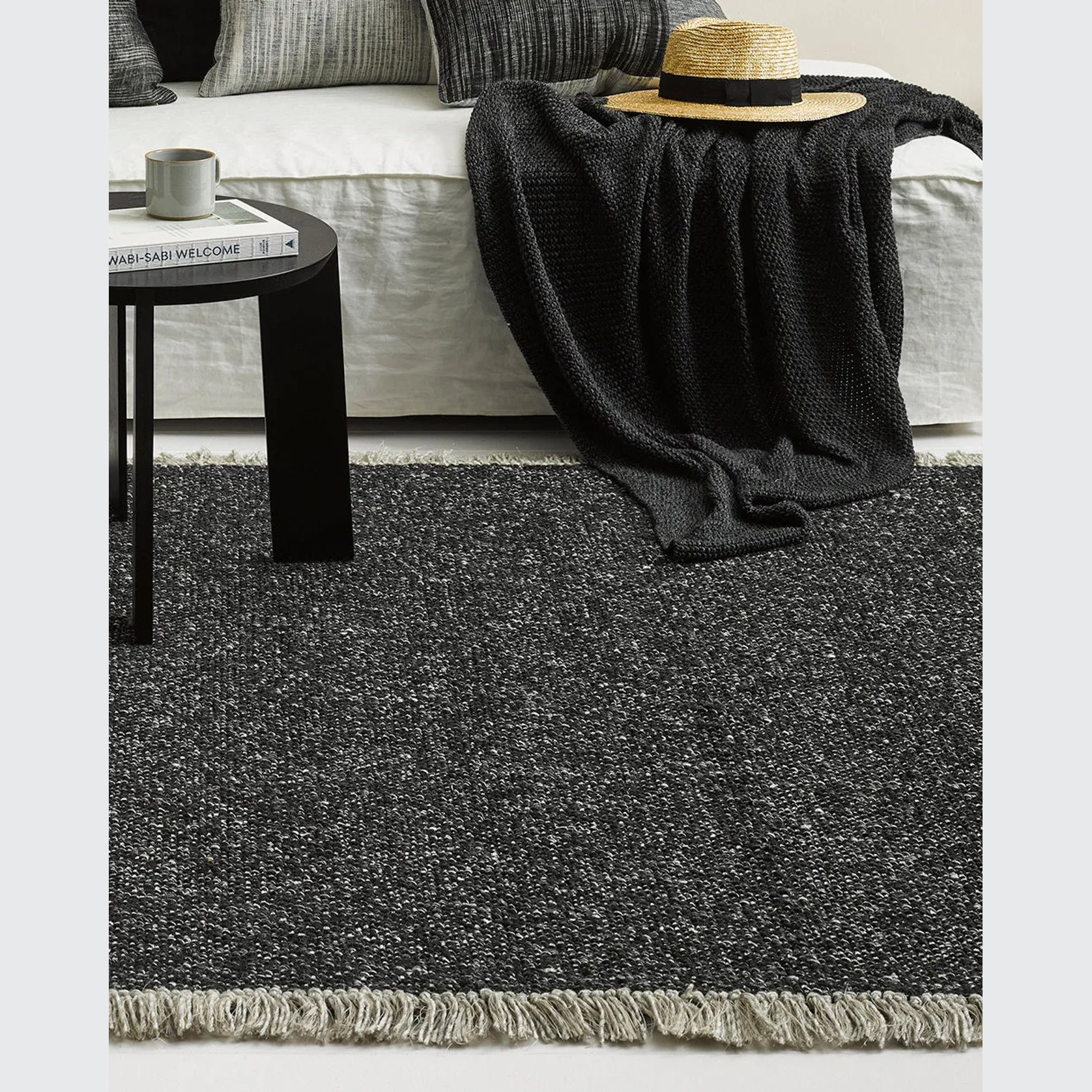 Baya Ulster Floor Rug - Black/Natural | Three Sizes | ArchiPro NZ