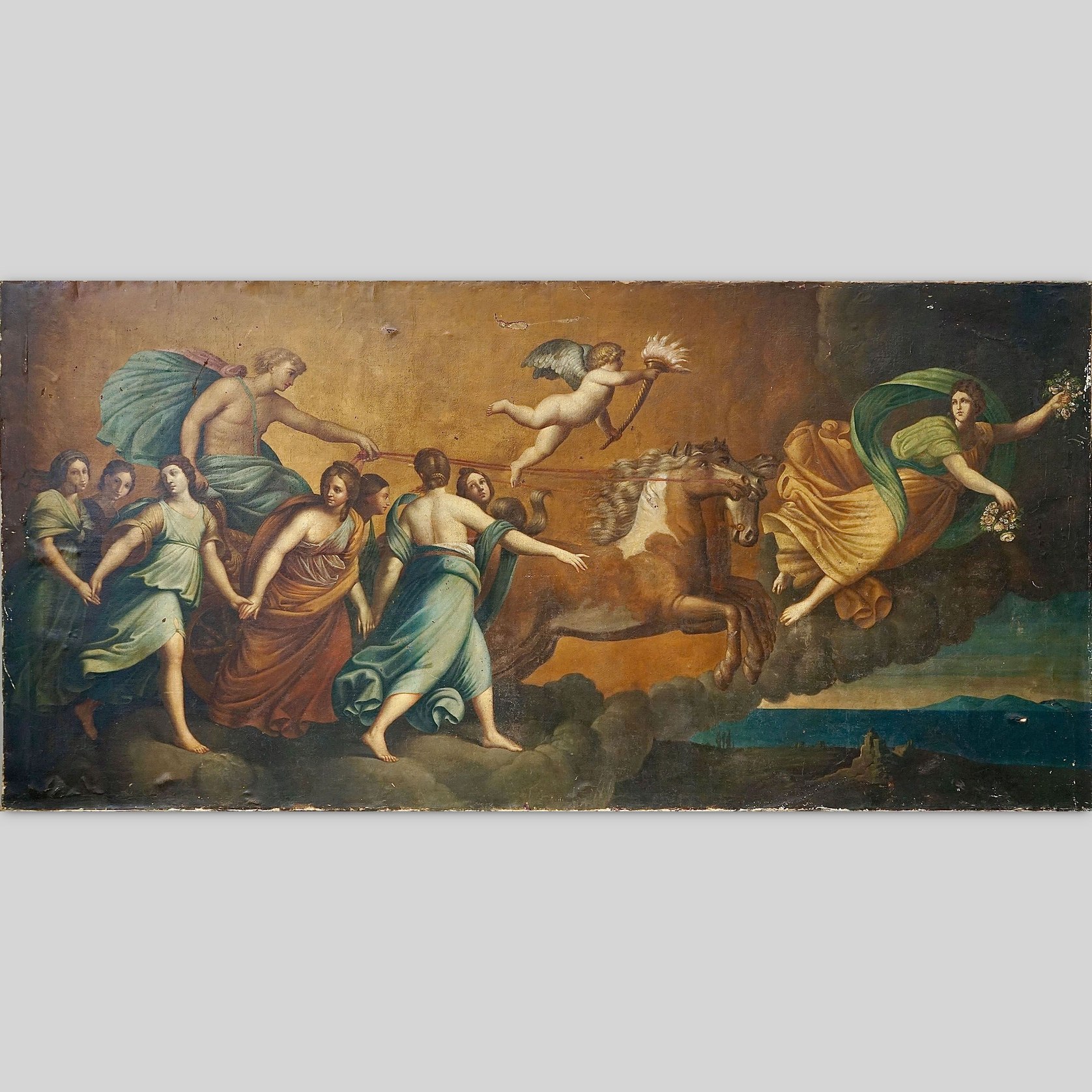 Large Italian Antique Oil Painting of Aurora & Apollo | ArchiPro NZ