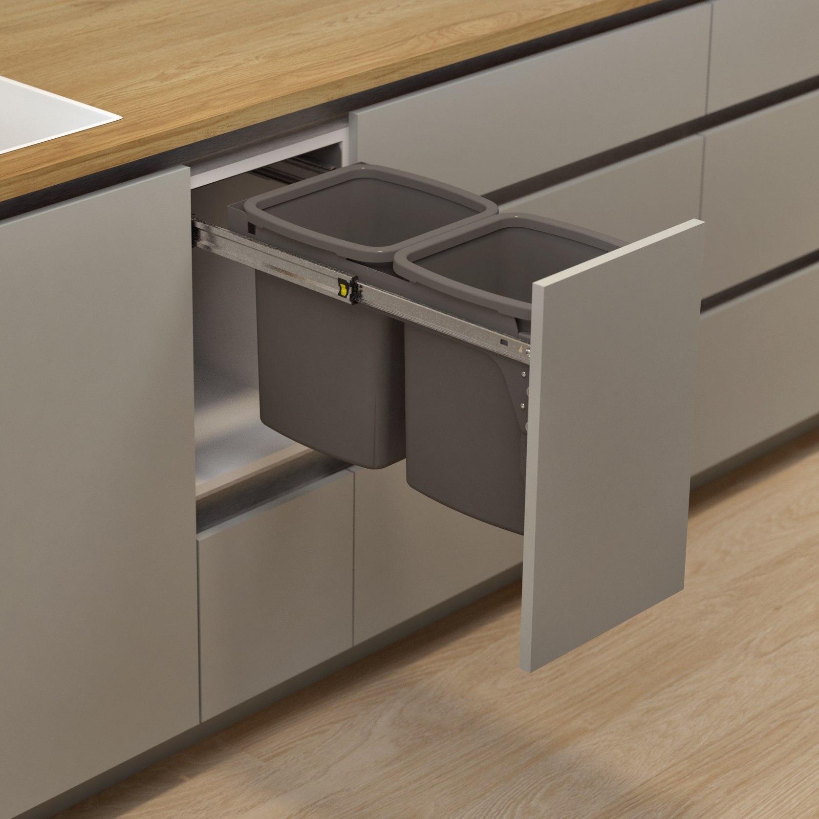 Hideaway Compact Bins 2 x 13L Buckets | Door Pull | ArchiPro NZ