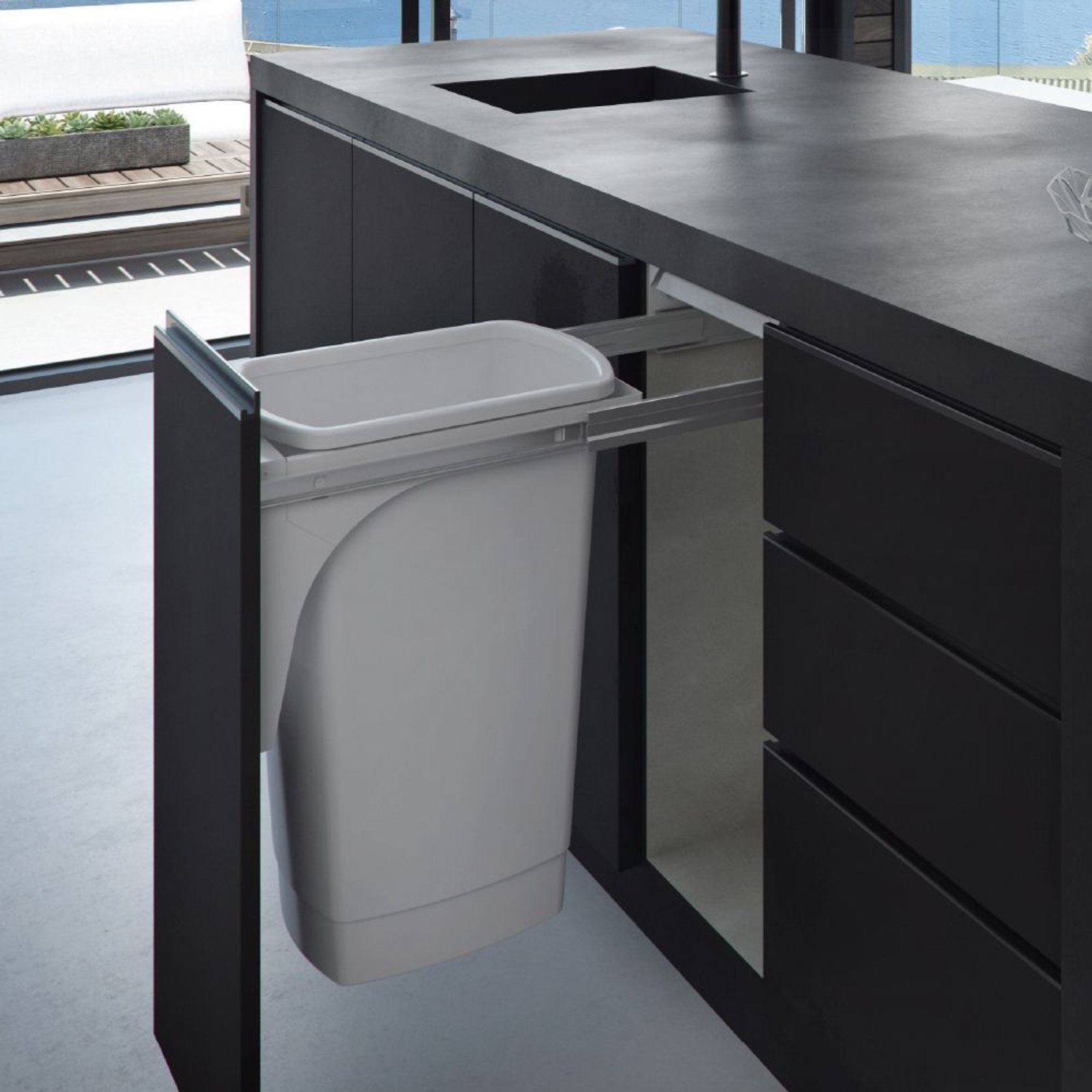 Hideaway Soft Close 1 x 50L Bucket | Door Pull | White | ArchiPro NZ