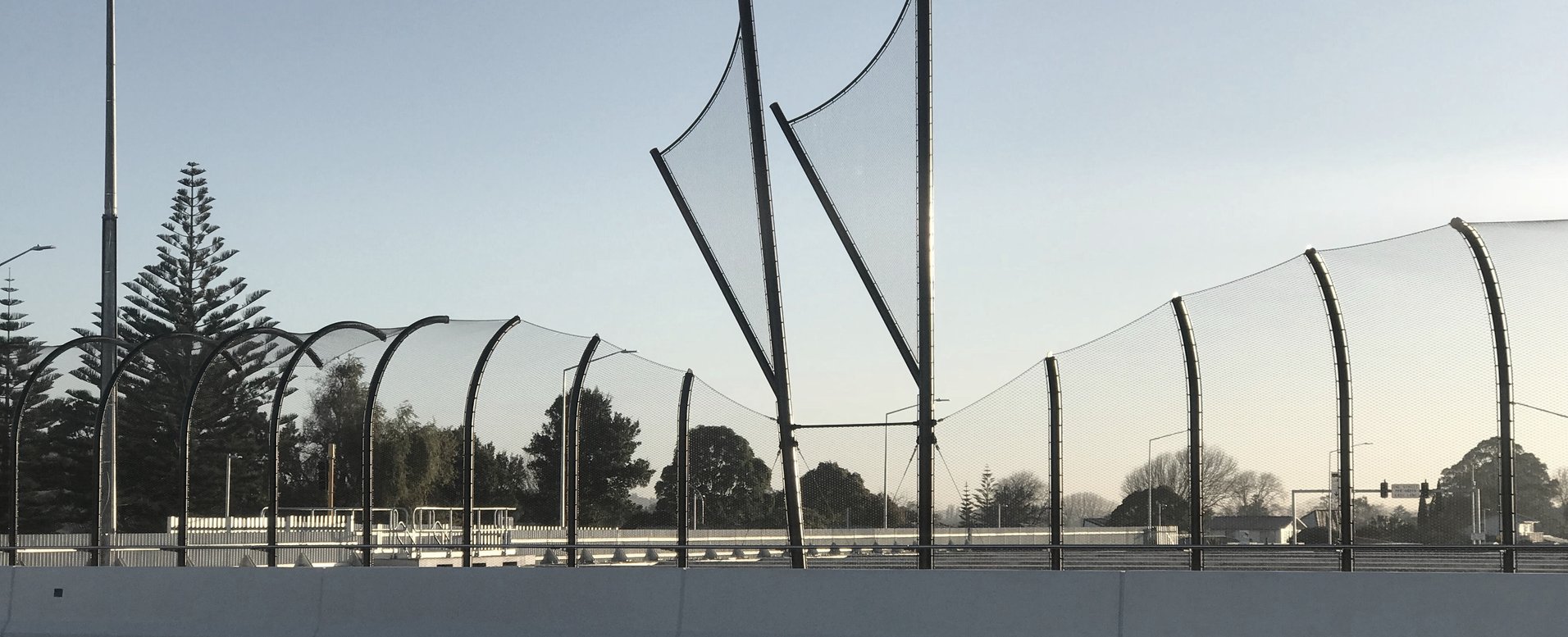 Kirkbride Road / SH20A intersection over bridge - anti-throw mesh ...