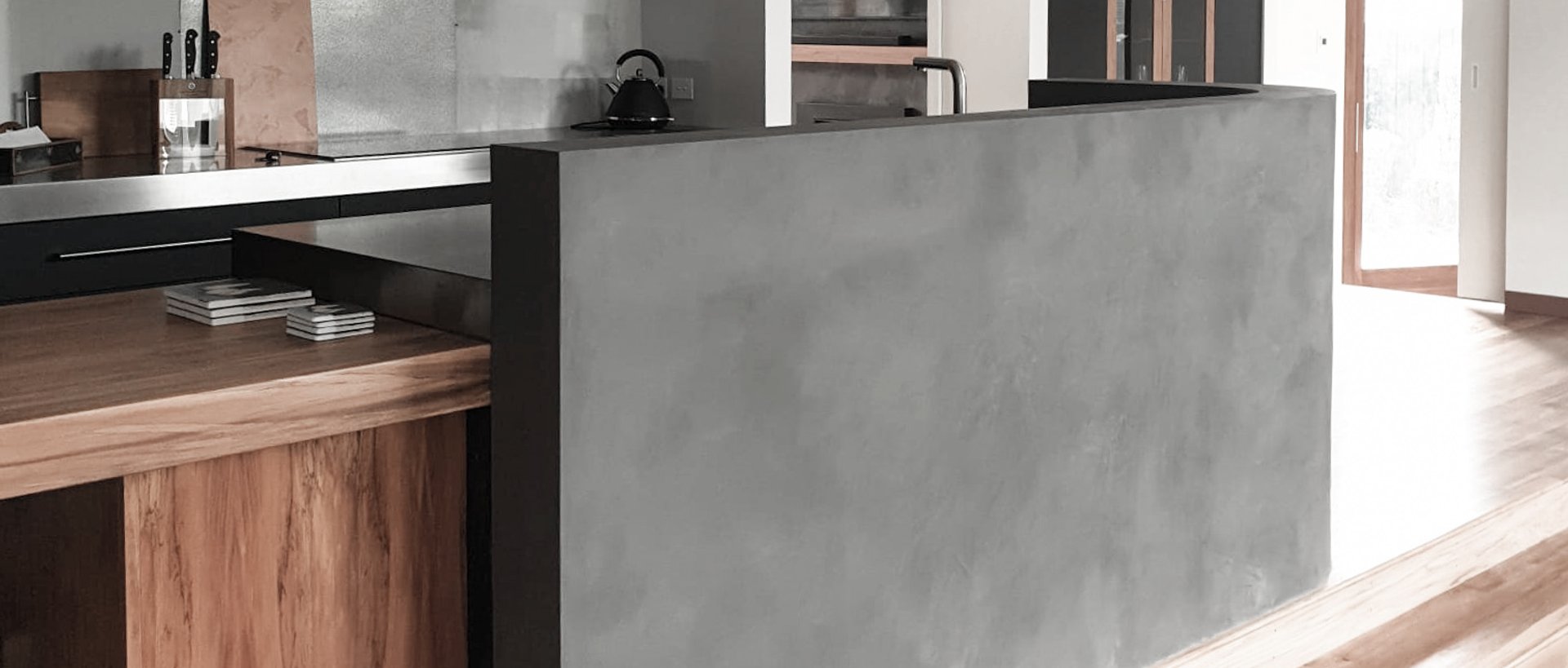 Dark Polished Plaster - Curved Kitchen Wall by Claddagh Plastering ...