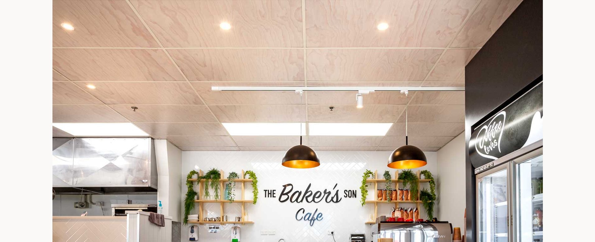 Hygienic ceiling tiles printed with a timber pattern by Bates Surfaces ...